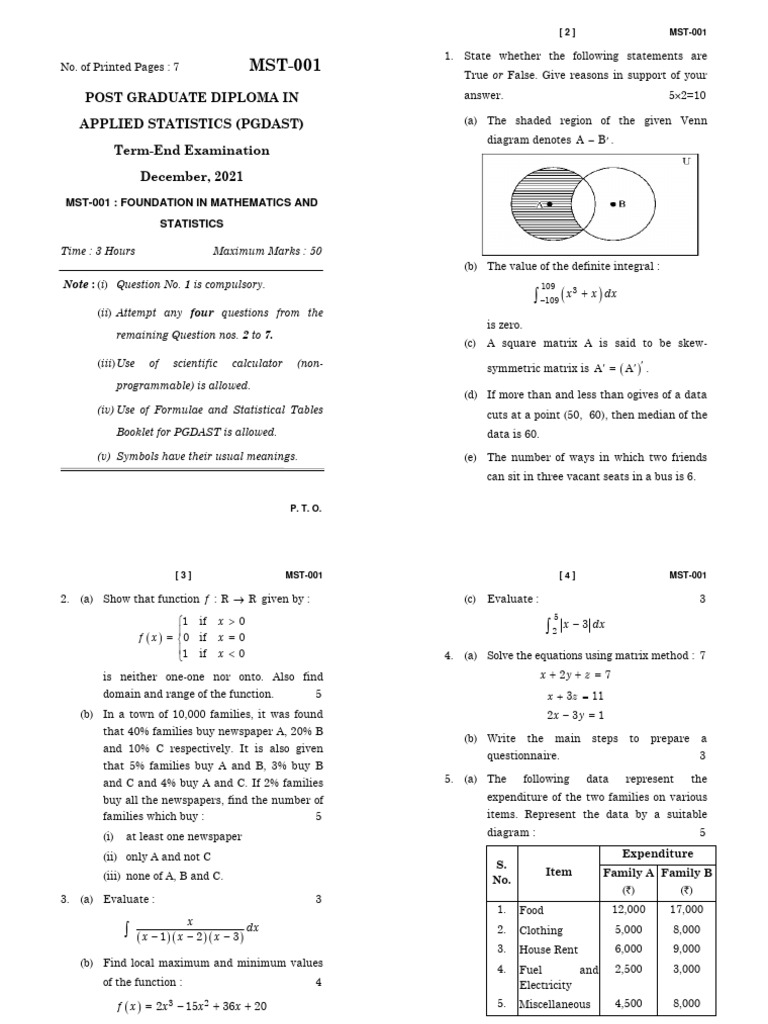 MST 001 | PDF | Matrix (Mathematics) | Statistics