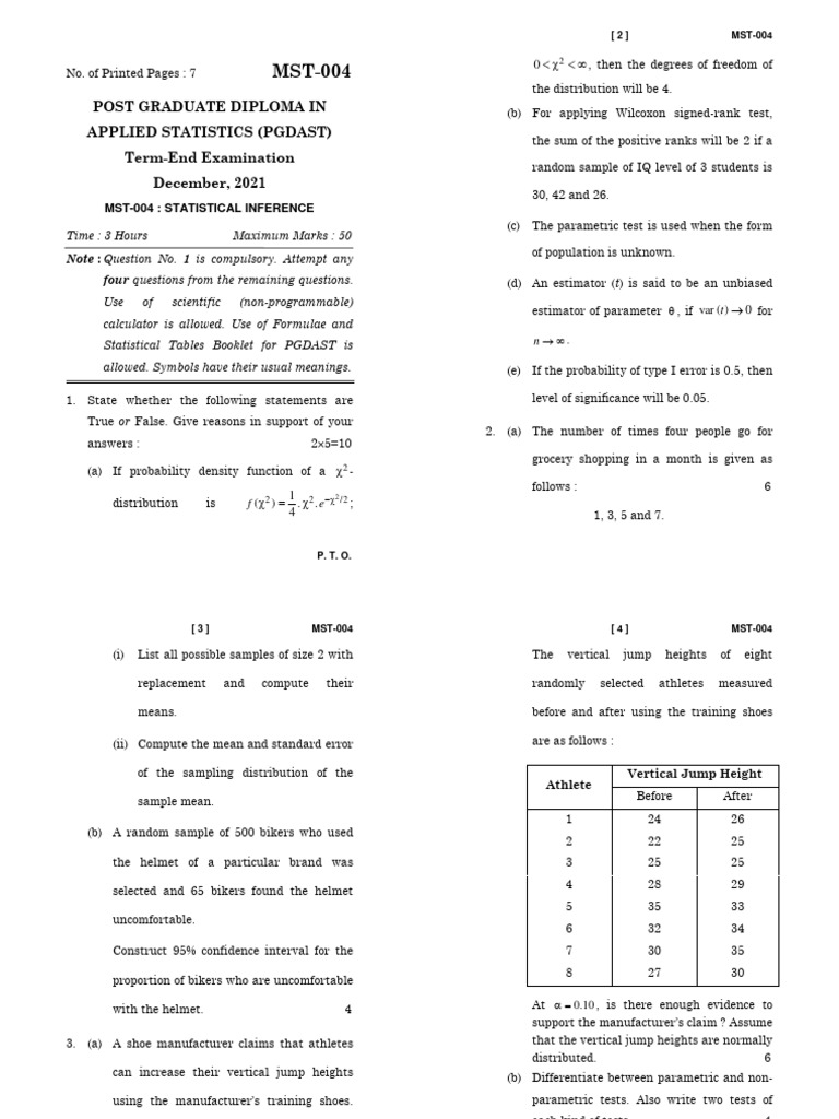 MST 004 | PDF | Statistics | Probability Distribution