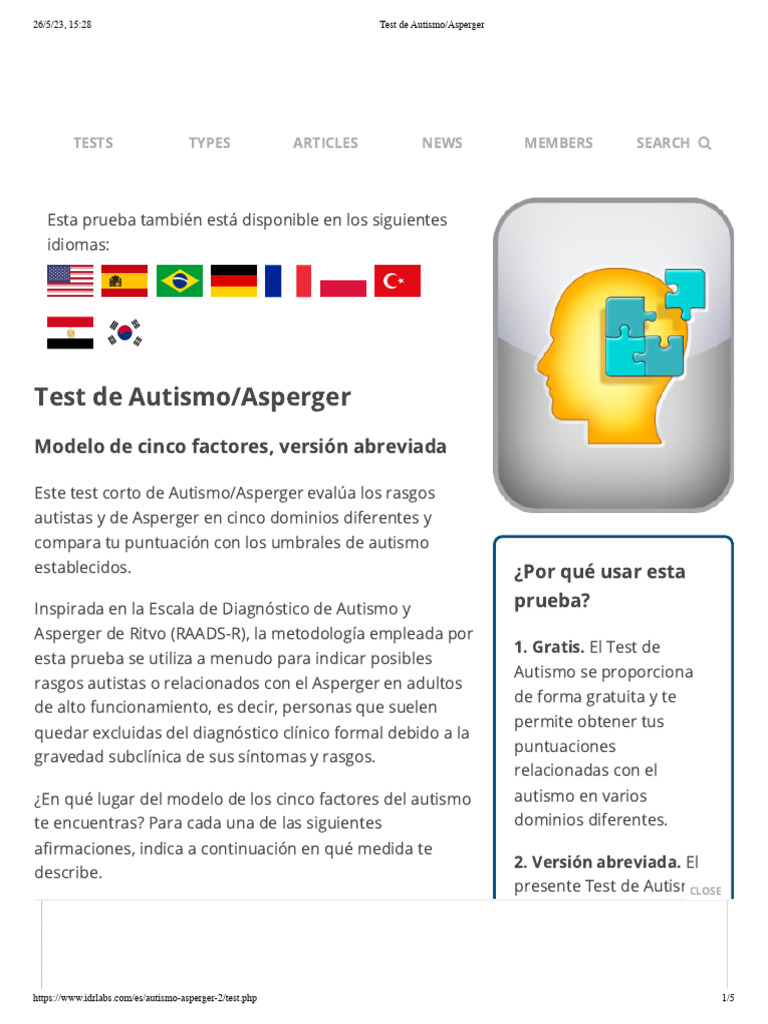 Test de Autismo - Asperger Instrucciones | PDF | Espectro autista ...