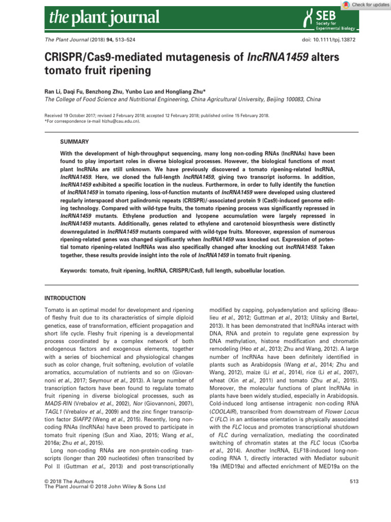The Plant Journal - 2018 - Li - CRISPR Cas9 Mediated Mutagenesis of ...