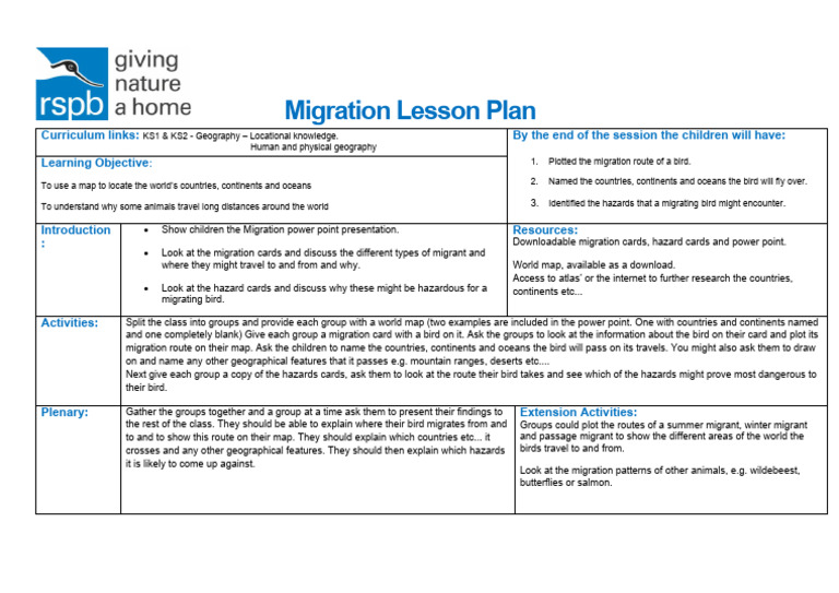 Migration Lesson Plan | Download Free PDF | Bird Migration | Map