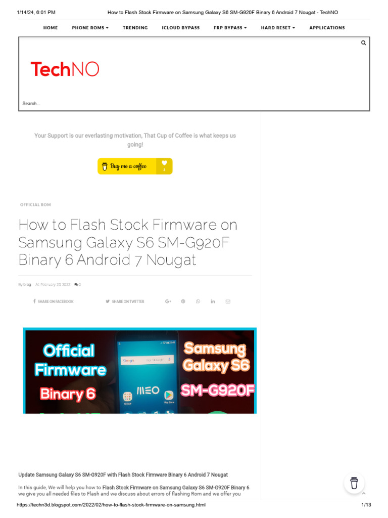 How To Flash Stock Firmware On Samsung Galaxy S6 SM-G920F Binary 6 Android 7 Nougat - TechNO ...