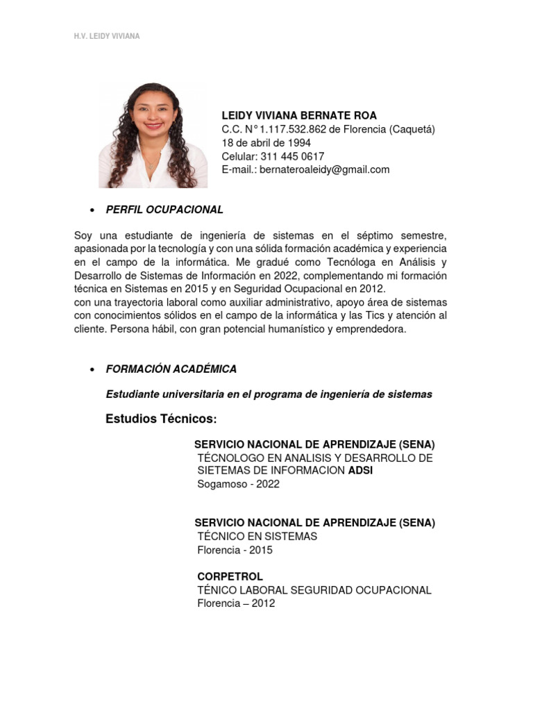Perfil Profesional de Leidy Viviana Roa | PDF | Crecimiento personal y ...