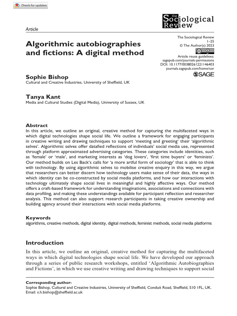 Algorithmic Autobiographies and Fictions: A Digital Method | PDF ...