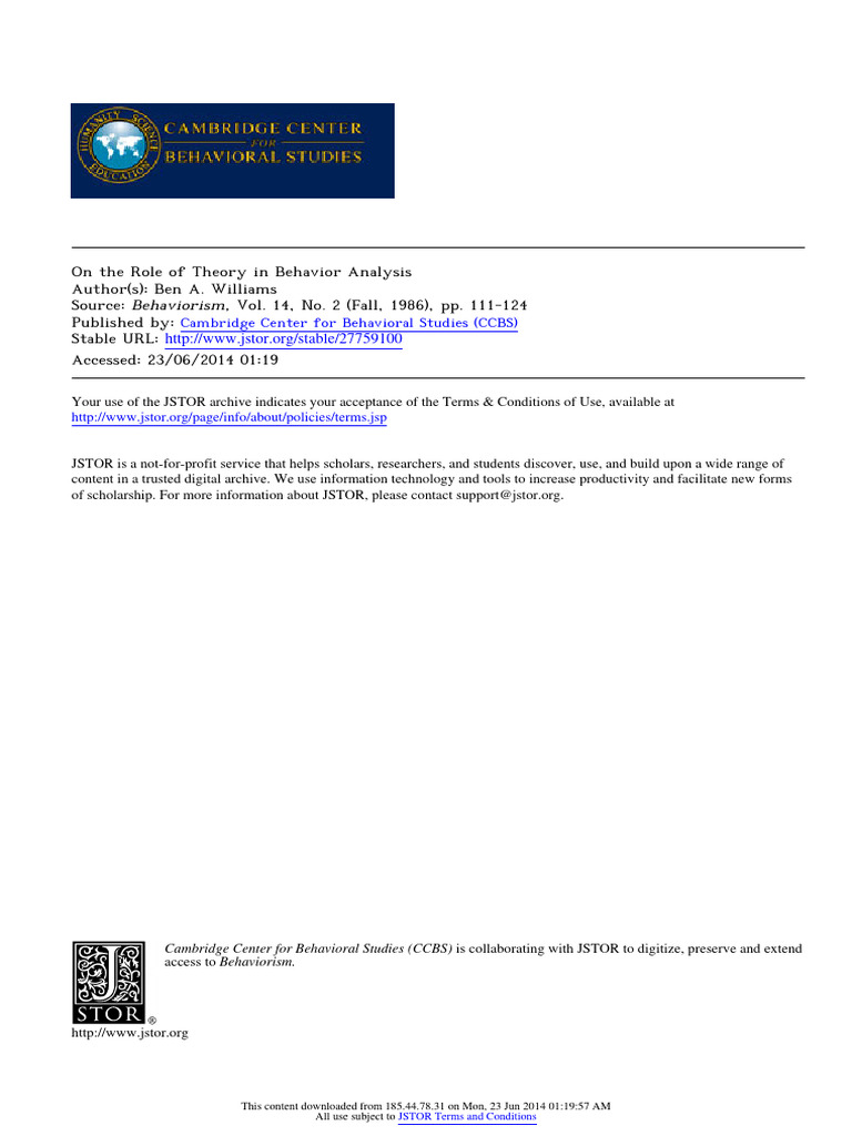 Theory's Impact on Behavior Analysis | PDF | Reinforcement | Inductive ...