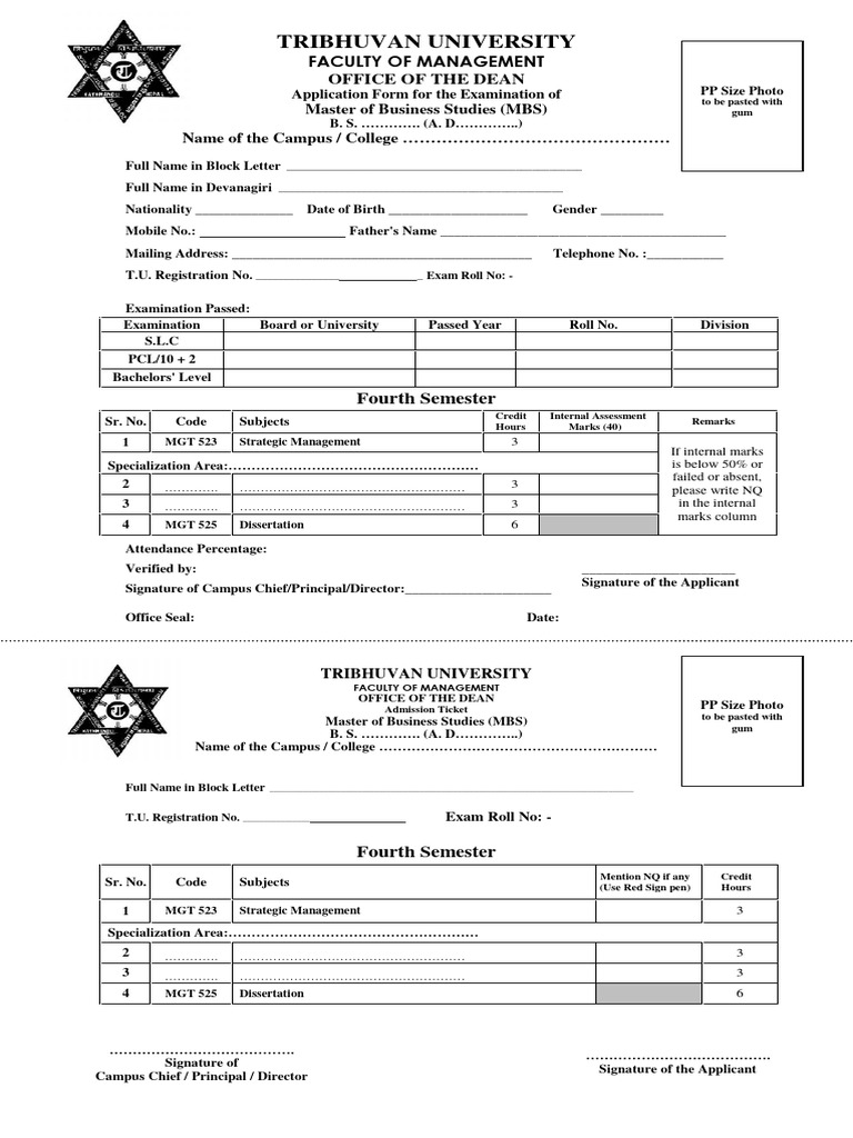 MBS and MPA Examination Application Form | PDF