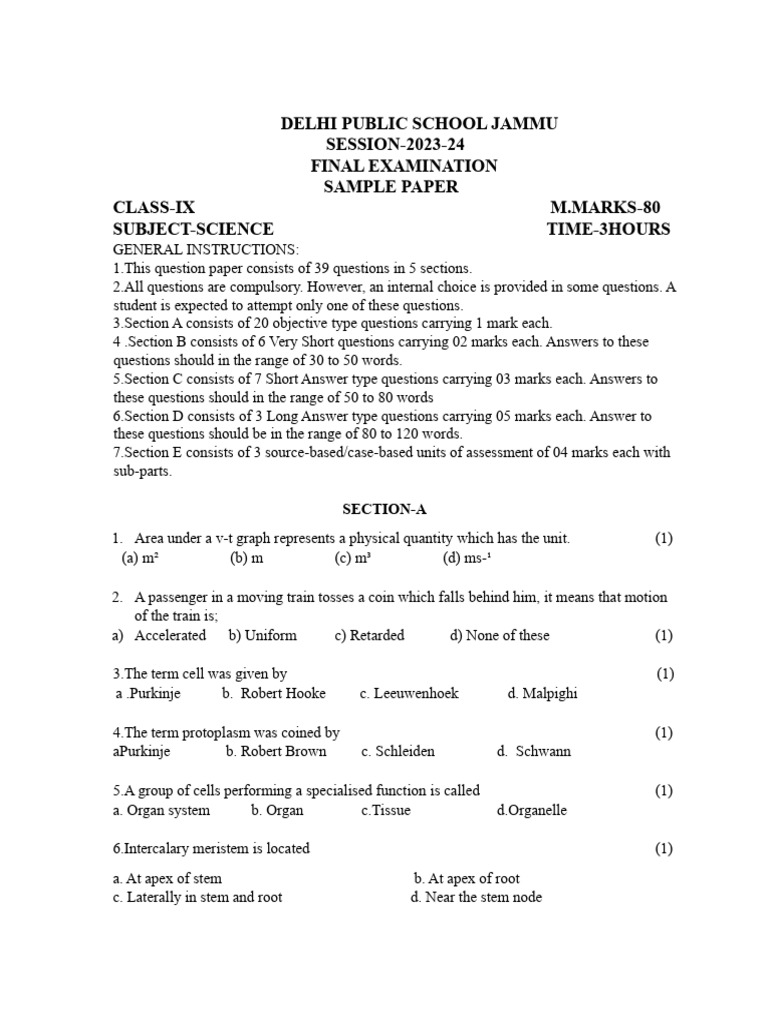 SCIENCE SAMPLE PAPER 9th | Download Free PDF | Molecules | Waves
