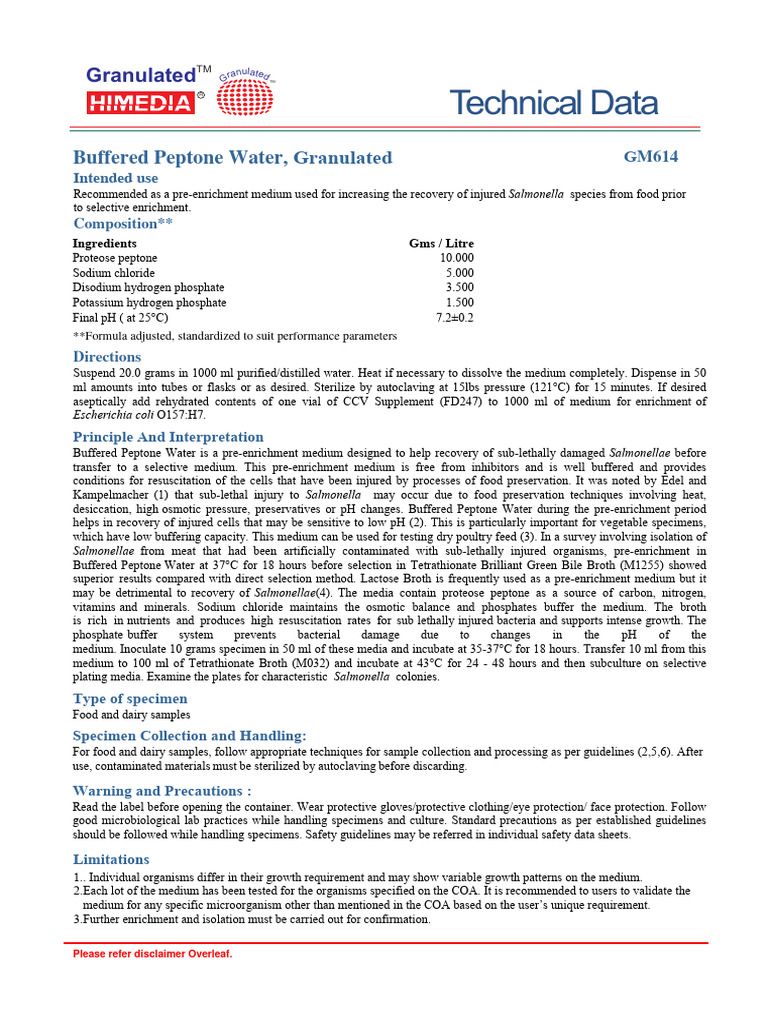 Buffered Peptone Water, Granulated | PDF