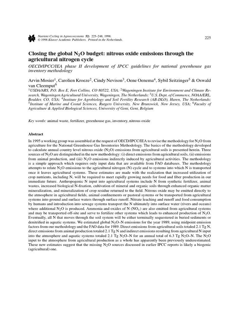 Closing The Global N O Budget: Nitrous Oxide Emissions Through The ...