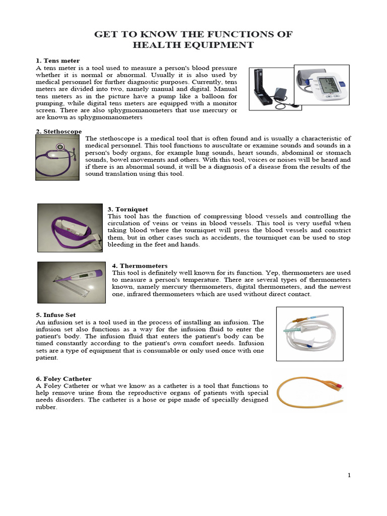 Essential Health Equipment Functions | PDF | Syringe | Intravenous Therapy