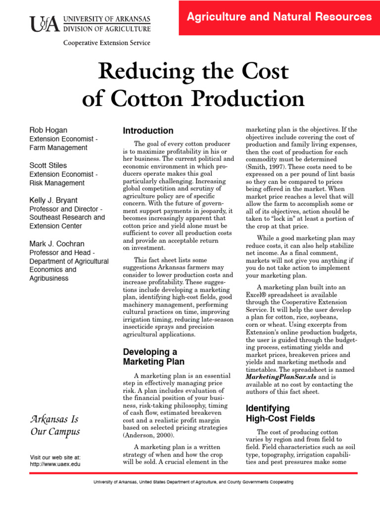 Reducing Costs of Cotton Production | PDF | Agriculture | Cotton