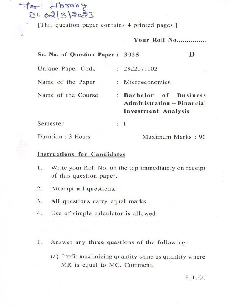 Microeconomics Question Paper | PDF