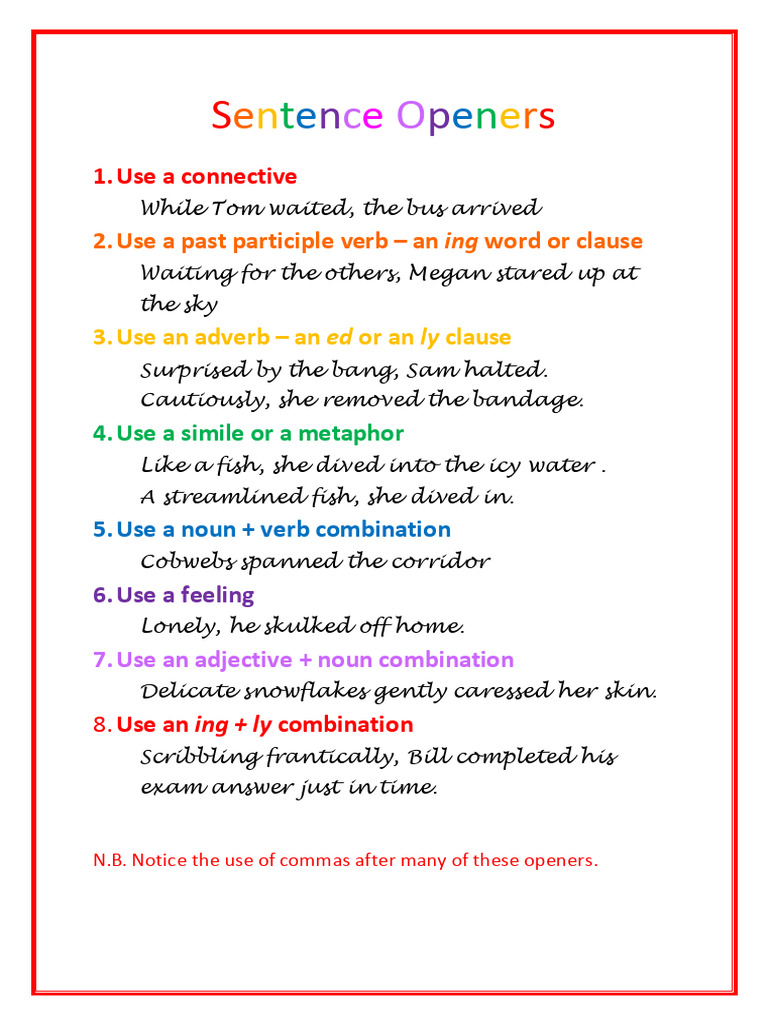 Sentence Openers | PDF