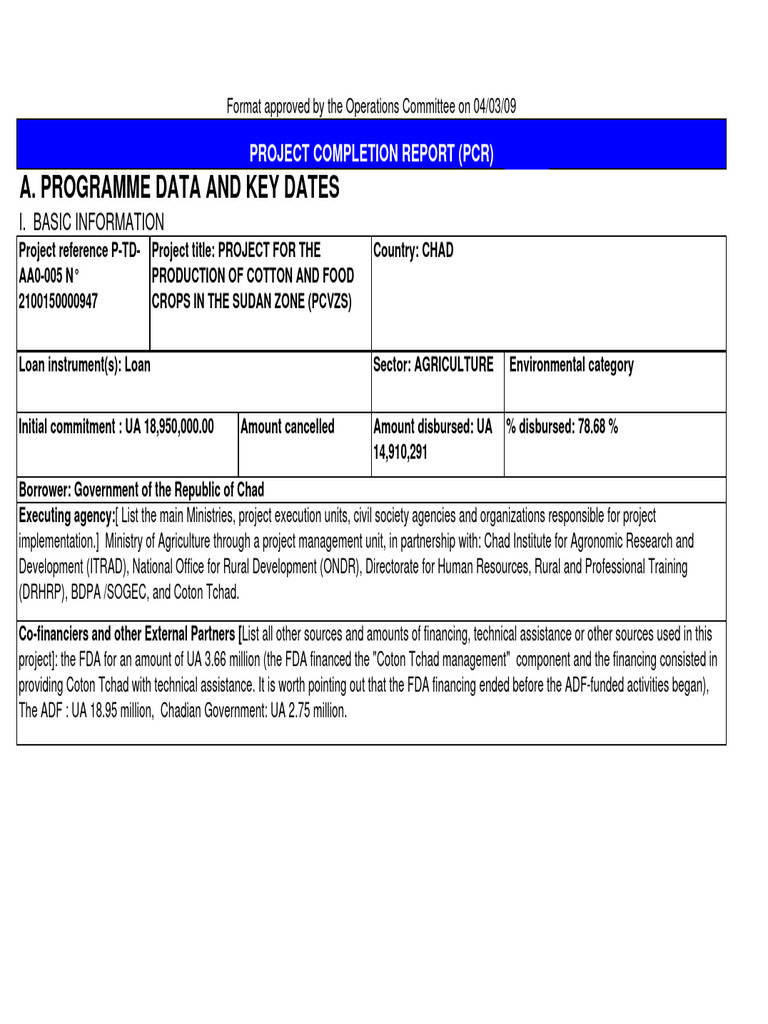 CHAD - Project For The Production of Cotton and Food Crops - Project ...