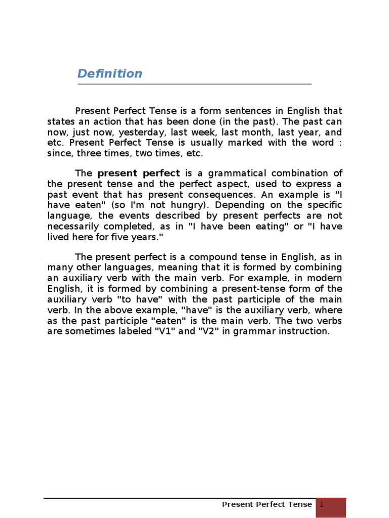 Present Perfect Tense | Download Free PDF | Perfect (Grammar ...