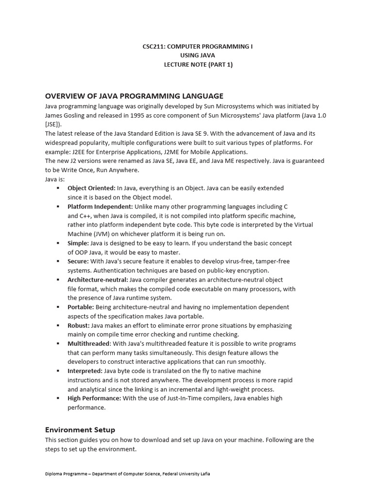 Csc 211 Pdf Data Type Java Programming Language 