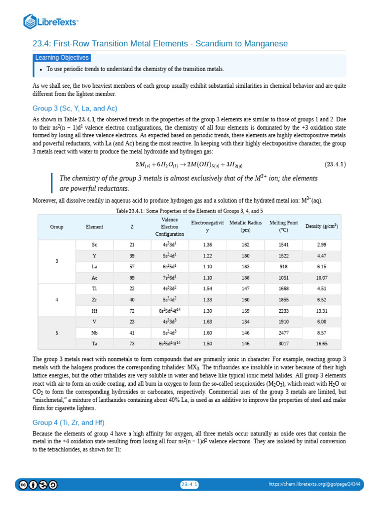 First-Row Transition Metal Elements - Scandium To Manganese | PDF | Silver | Metals