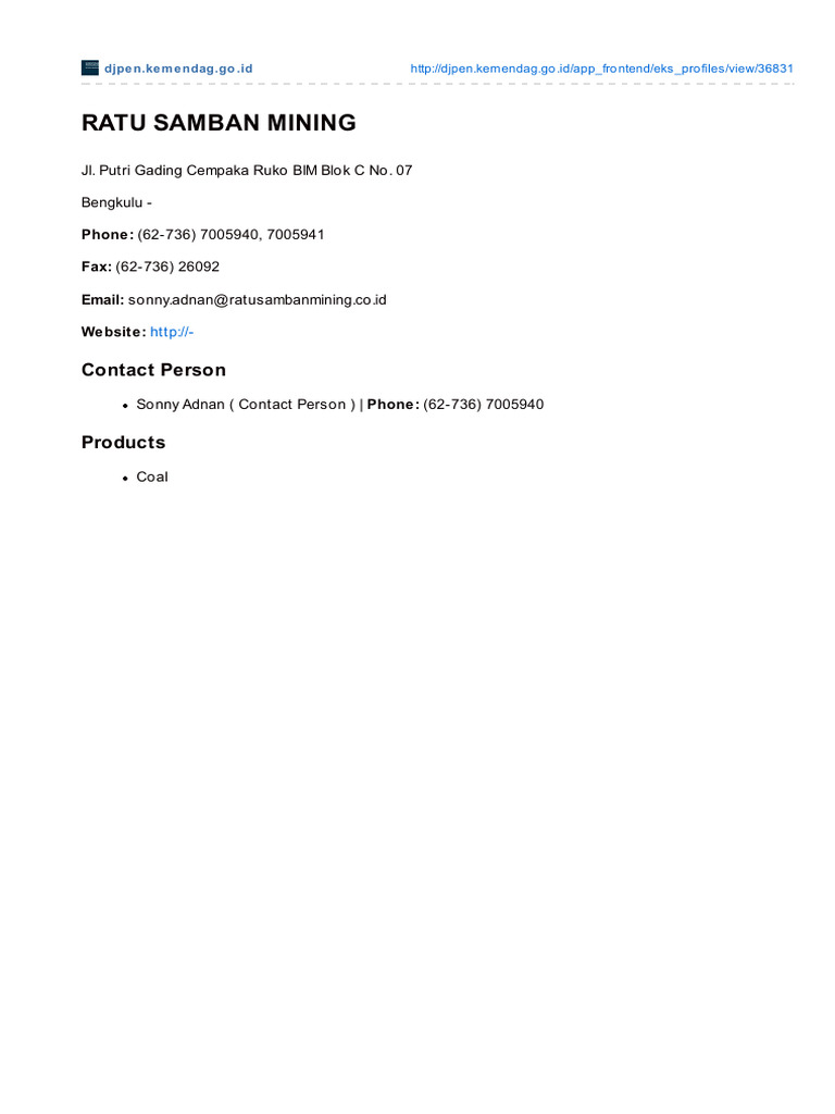 Djpen - Kemendag.go - id-RATU SAMBAN MINING | PDF
