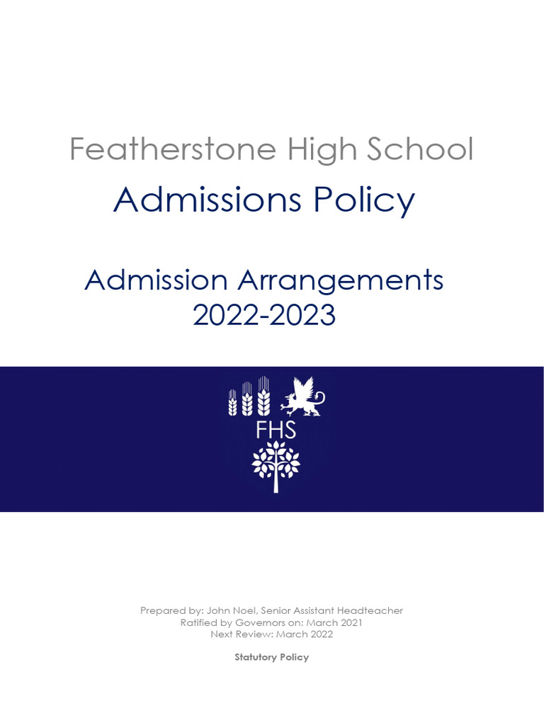 Featherstone High School AA 2022 23 | PDF