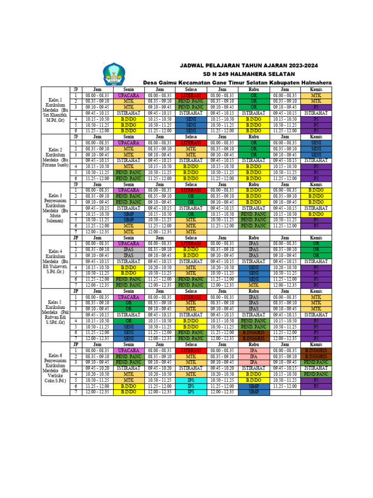 Jadwal Pelajaran 2023-2024 | PDF | Seni & Disiplin Bahasa