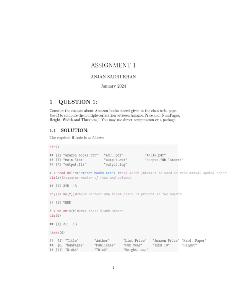 Assignment 1 Pdf Errors And Residuals Coefficient Of Determination 