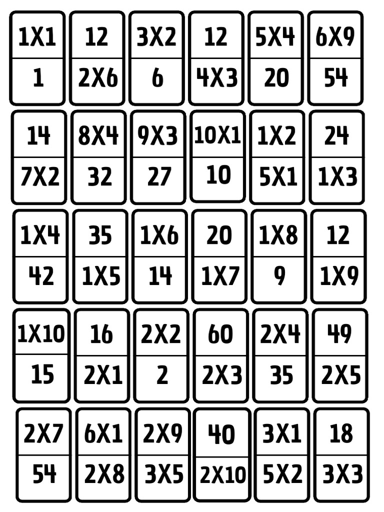 Dominó de Tablas de Multiplicar para Imprimir | PDF