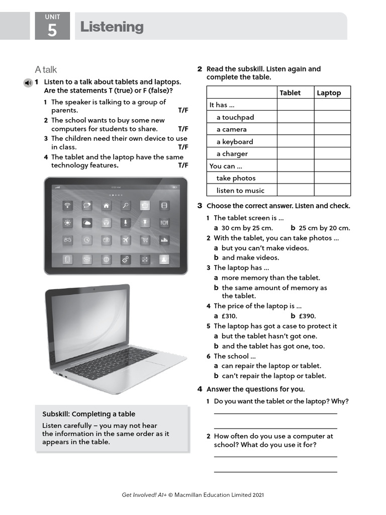 GI A1PLUS U5 Listening | PDF | Tablet Computer | Laptop