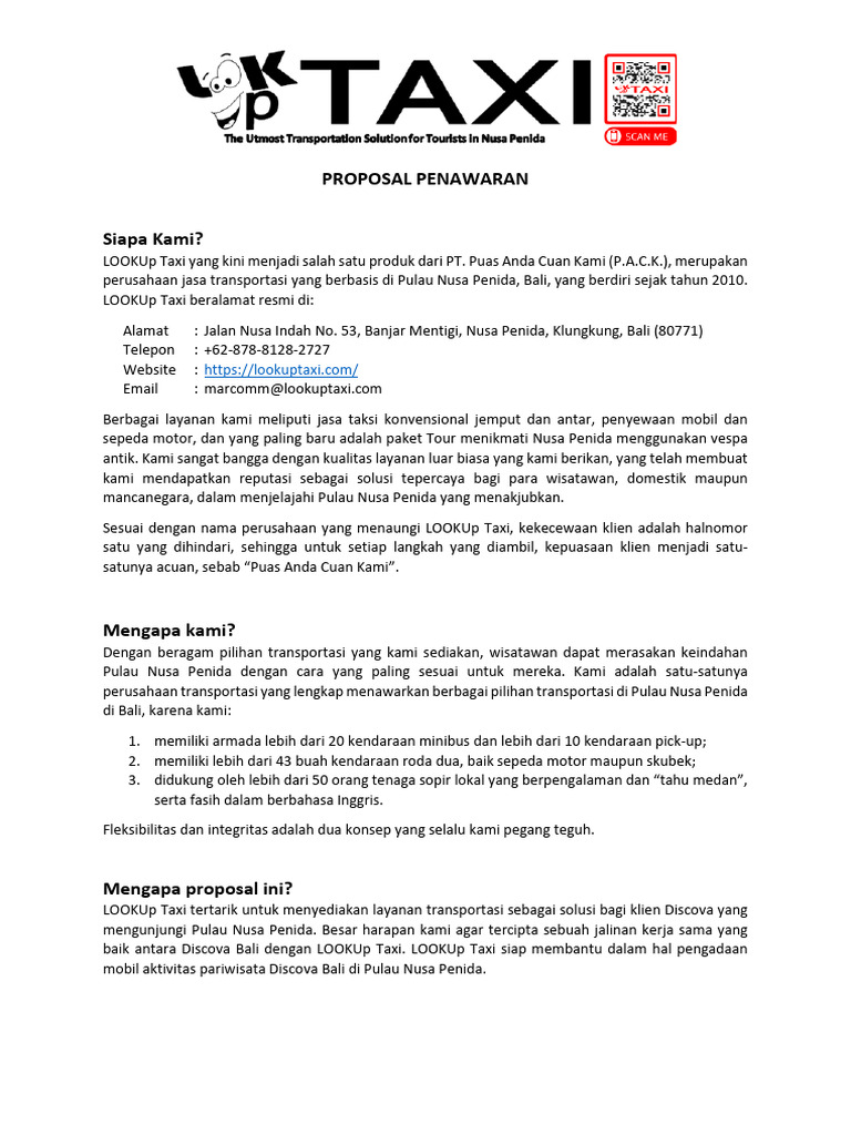 Proposal Penawaran LOOKUp Taxi | PDF