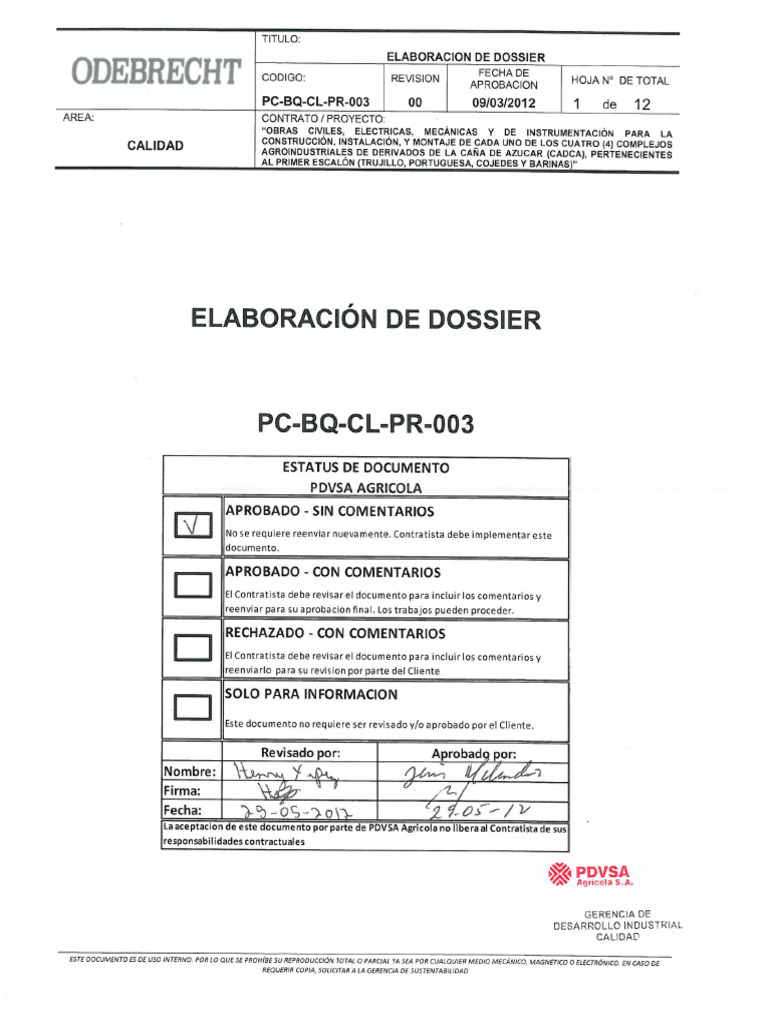 PC BQ CL PR 003 Elaboracion de Dossier | PDF | Laboratorios | Soldadura