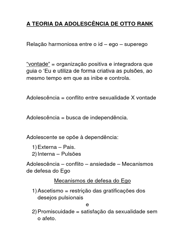 A Teoria Da Adolescência de Otto Rank | PDF