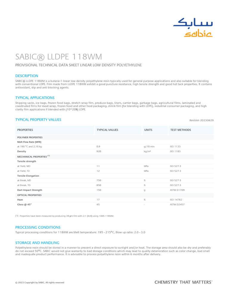 SABIC® LLDPE_118WM_Global_Technical_Data_Sheet | PDF | Secondary Sector Of The Economy ...