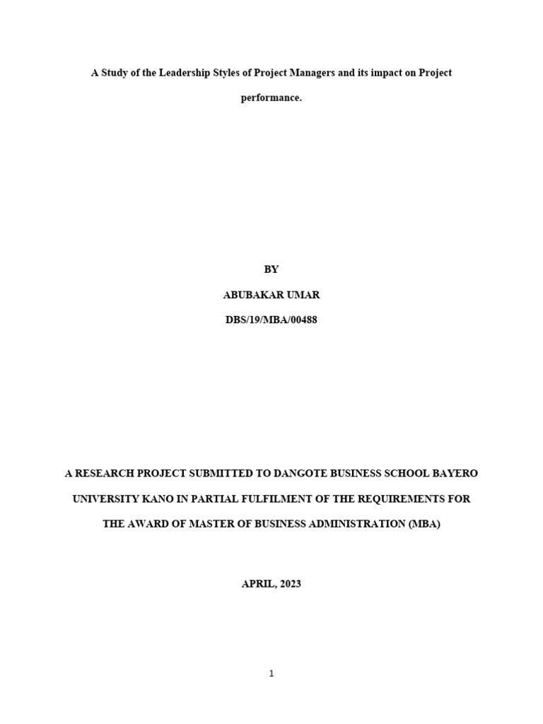 Leadership Styles & Project Success | PDF | Leadership ...