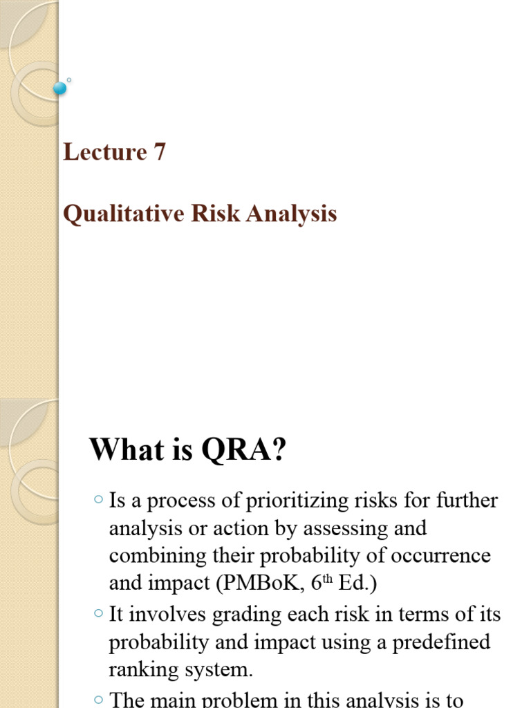 Lecture 7 - Qualitative Risk Analysis | PDF | Risk | Risk Management