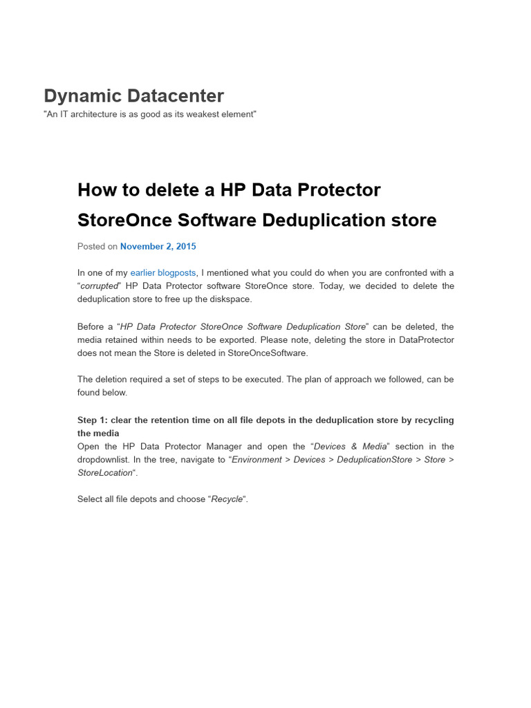 How to delete a HP Data Protector StoreOnce Software Deduplication store _ Dynamic Datacenter ...