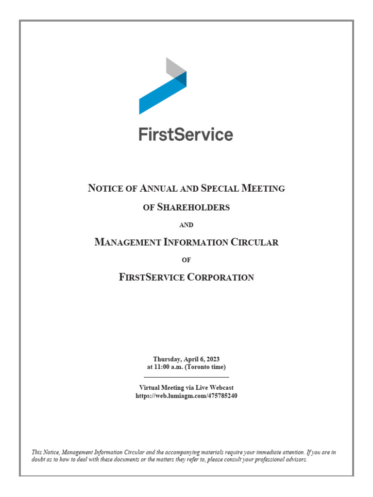 Management Information Circular | PDF | Proxy Voting | Corporate Governance