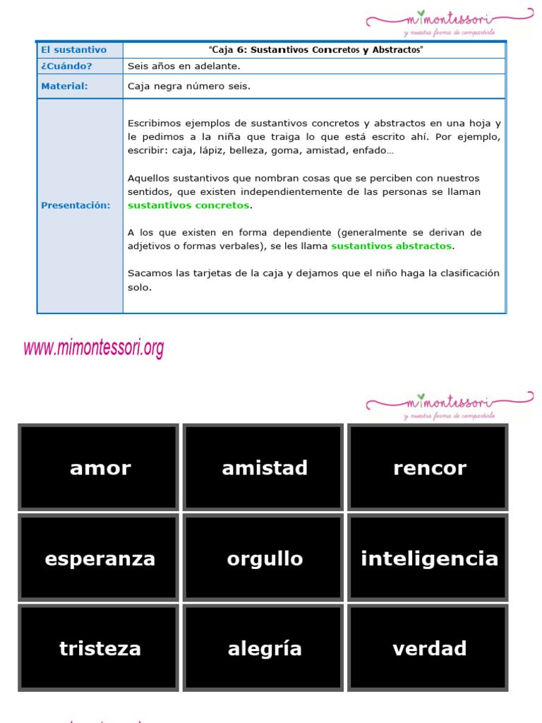 Caja 6 Sustantivos Concretos y Abstractos Letra Ligada | PDF | Poesía ...