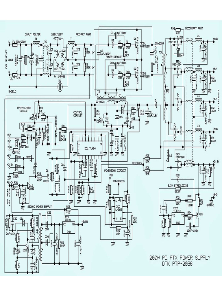 200W ATX POWER SUPPLY - COMPUTER - SCHEMATIC (Circuit Diagram) - DTK ...