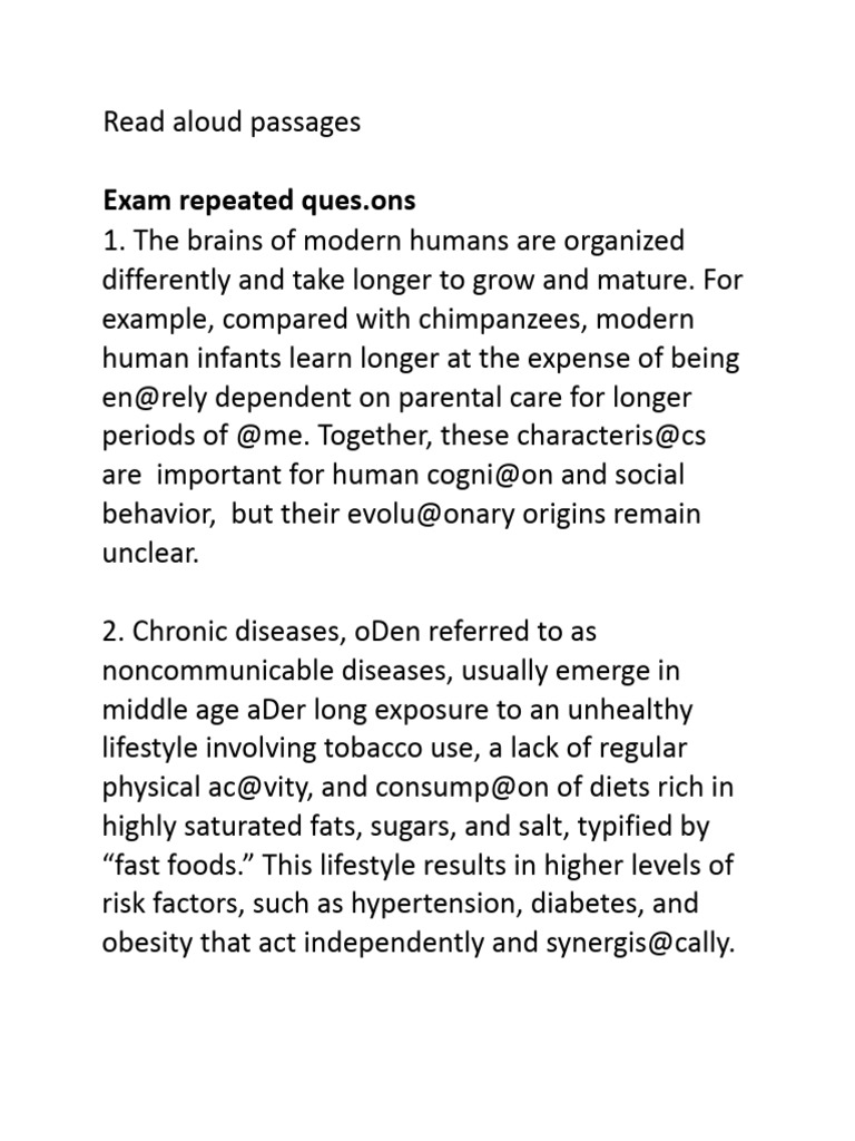 Read Aloud Practice Passages | PDF | Human | Non Communicable Disease