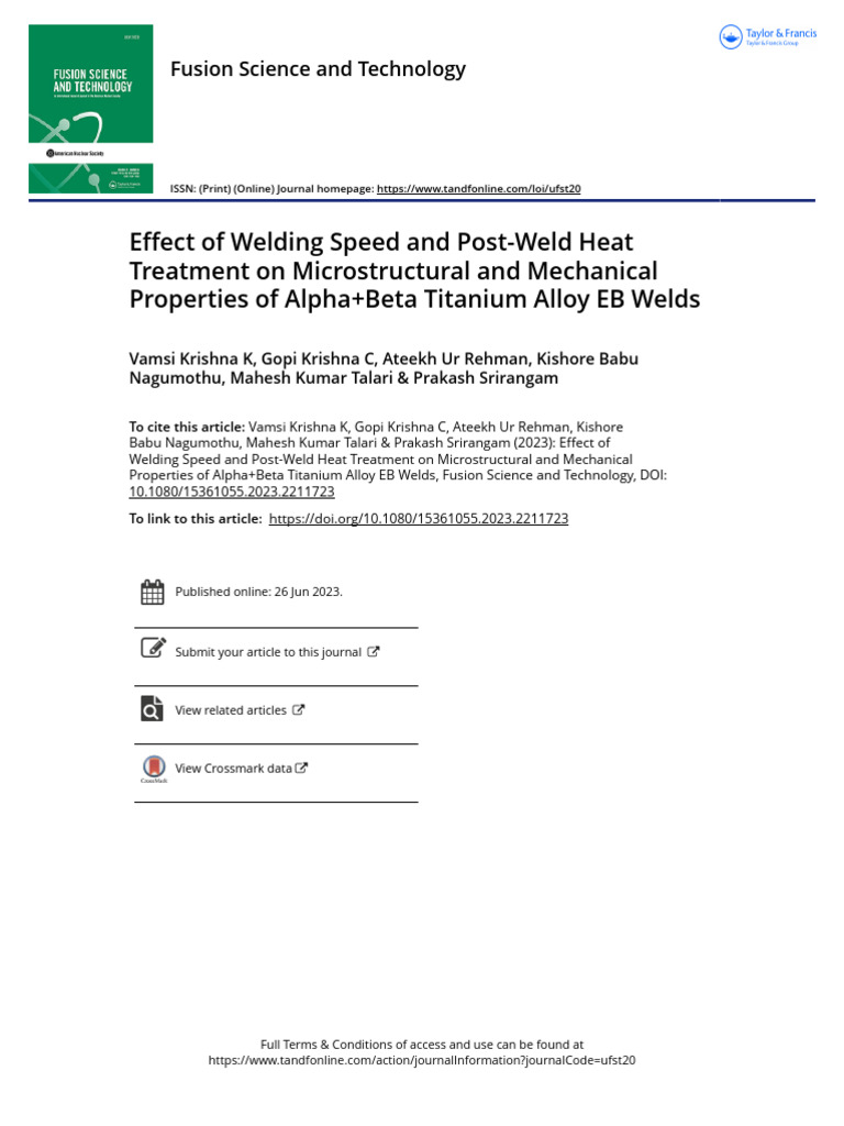 Effect of Welding Speed and Post Weld Heat Treatment On Microstructural ...