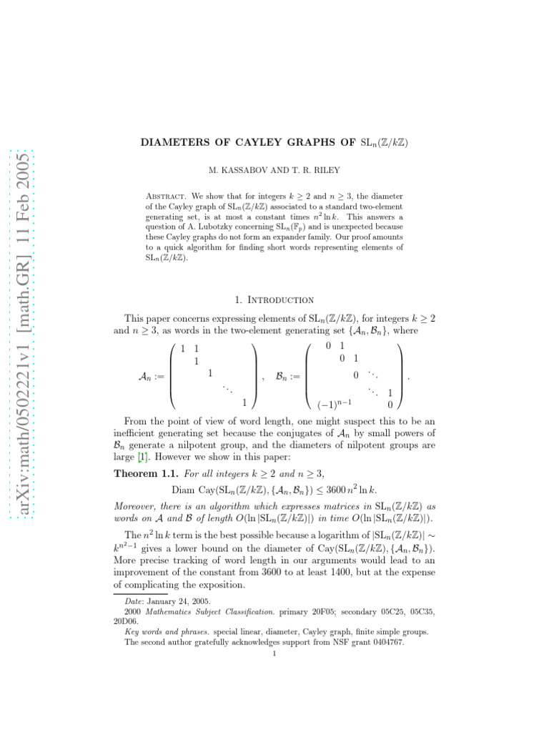 Diametri I Nje Rasti T'veqant Cayly Graph (Punim Shkencor) | PDF ...
