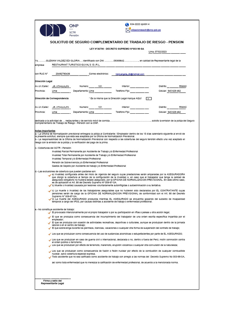 Solicitud Seguro SCTR - Pensión Perú | PDF | Finanzas y dinero