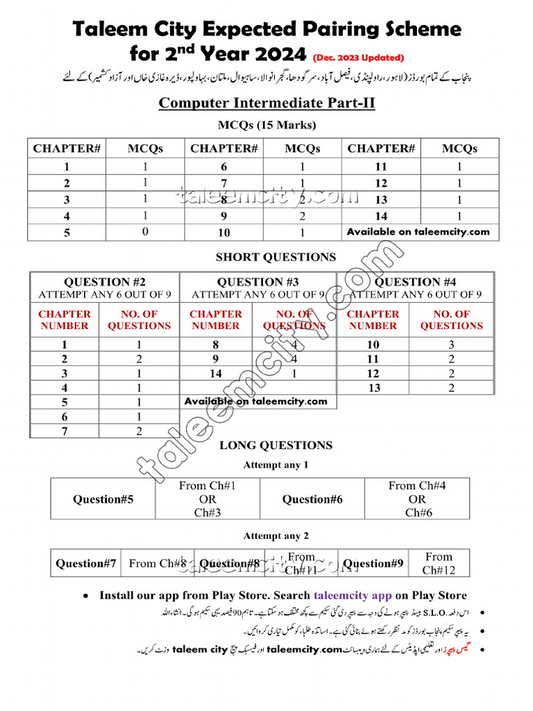 Pairing Scheme 2nd Year 2024 | PDF