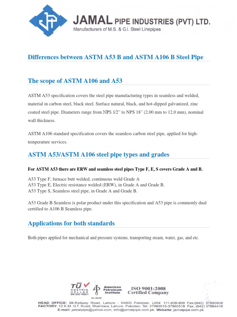 Jamal Pipes ASTM A53 | PDF | Pipe (Fluid Conveyance) | Secondary Sector Of The Economy