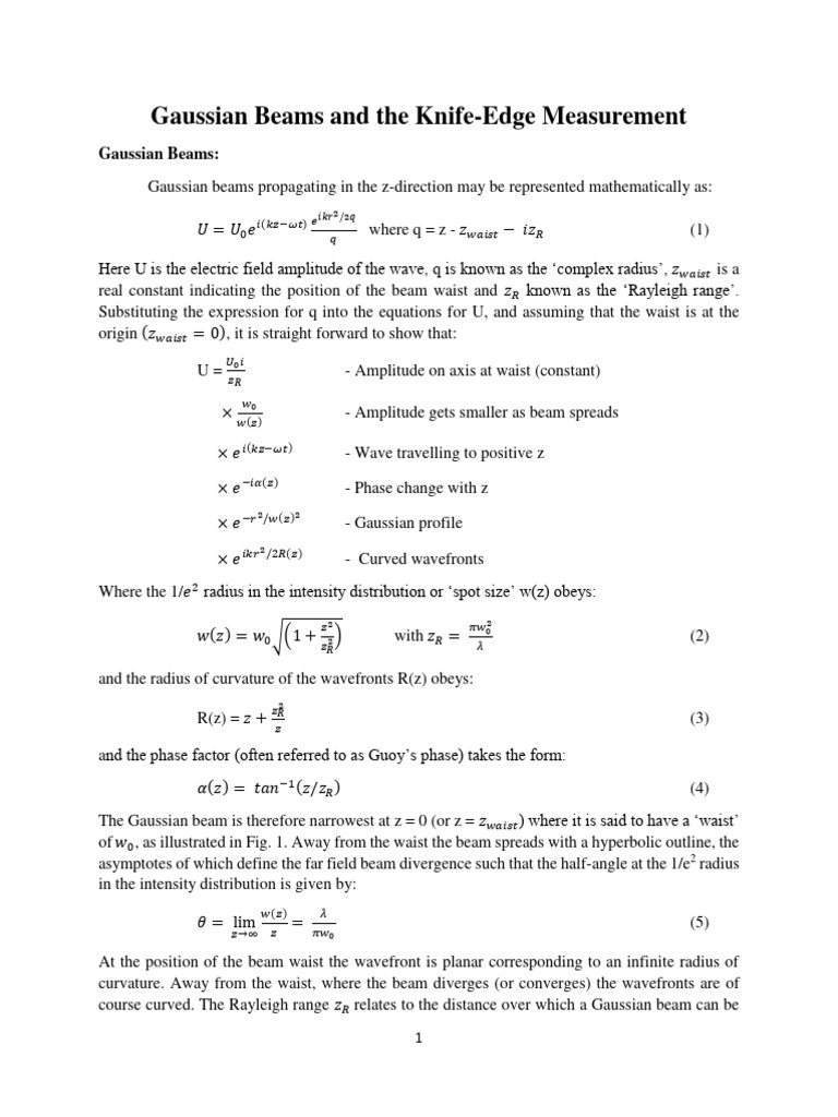Gaussian Beam and Laser Beam Parameters (Knife-Edge) | PDF | Materials ...