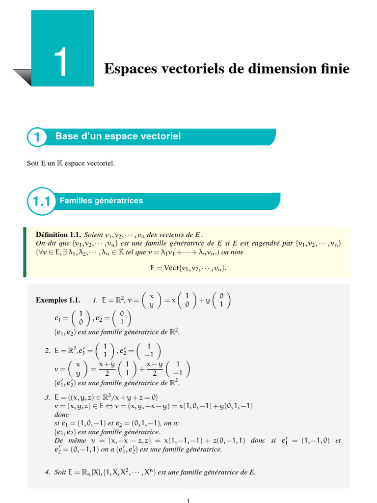 Espaces vectoriels et bases linéaires | PDF | Base (algèbre linéaire ...