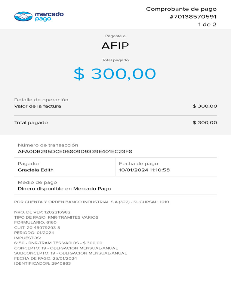 Comprobante De Pago Afip Enero 2024 Pdf