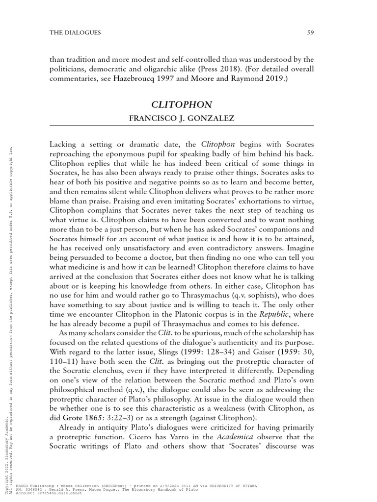 Gonzalez - Clitophon (In Press and Duque - Bloomsbury Handbook To Plato ...