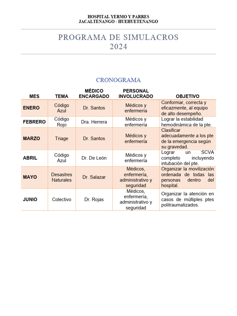 Programa de Simulacros 2024 | PDF