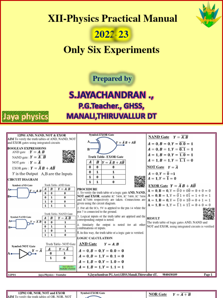 TVL DT-XII Physics Practical Manual EM | PDF | Logic Gate | P–N Junction
