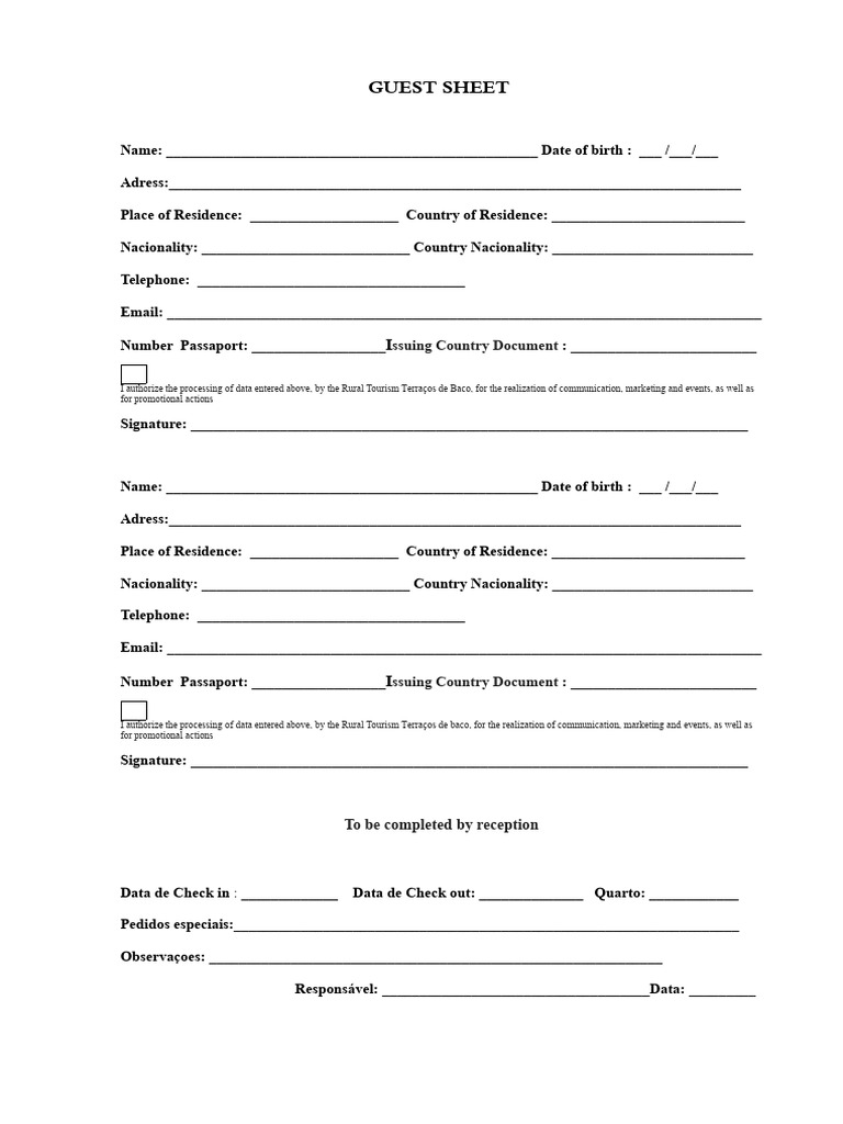 Guest Information Form for Terraços de Baco | PDF | Career & Growth ...